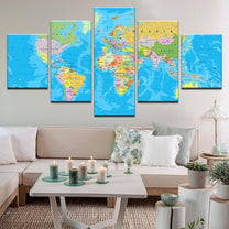 World Map 5 Panel Canvas Print | Posters, Prints & Visual Artwork ...
