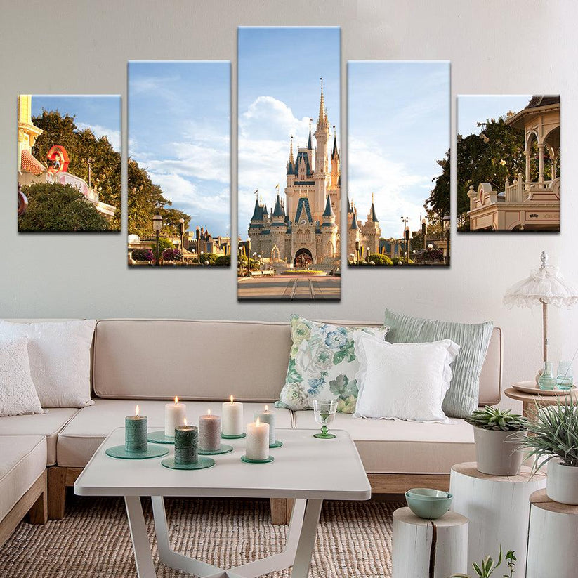 Disney World 5 Panel Canvas Print - Cinderella Castle at Dawn Wall Art ...